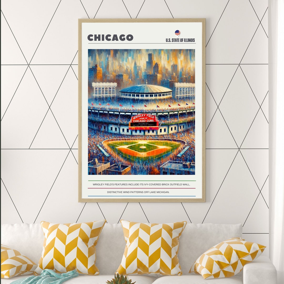 Wrigley Field Art Print, Chicago Cubs Stadium Poster, Chicago Wall Art ...