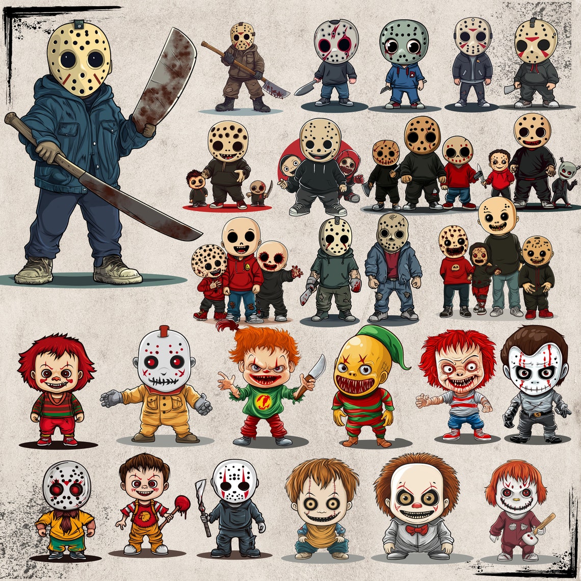 35 Halloween Horror PNG Bundle, Scary Skull Clipart, Spooky Faces ...