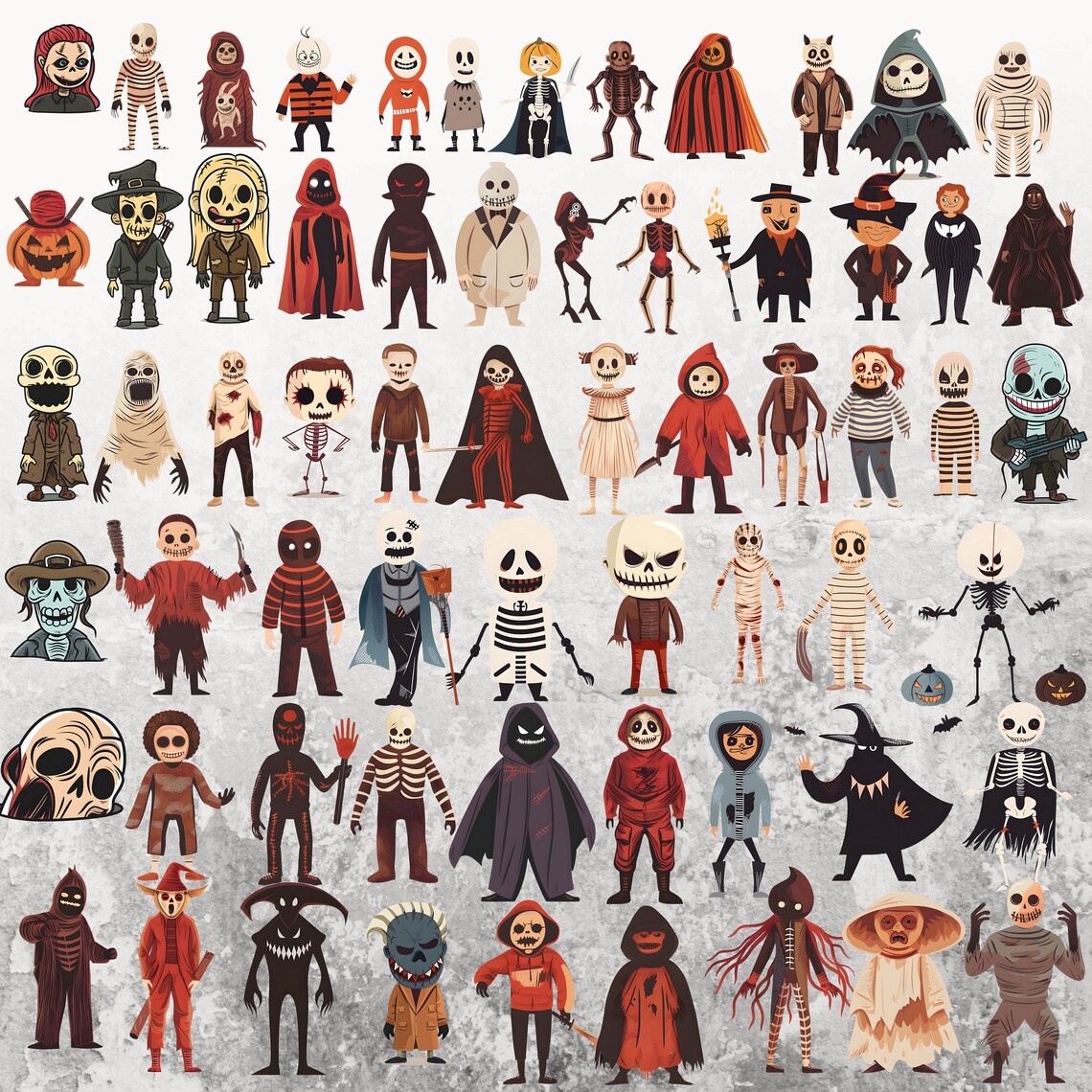 Halloween PNG Bundle - 87 Spooky Characters Clipart Set, 300 DPI ...