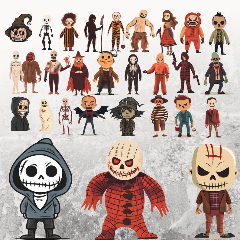 Halloween PNG Bundle - 87 Spooky Characters Clipart Set, 300 DPI ...