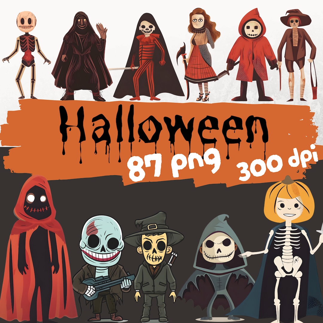 Halloween PNG Bundle - 87 Spooky Characters Clipart Set, 300 DPI ...
