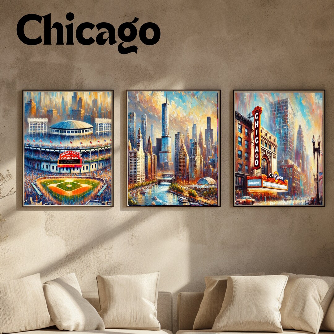 Chicago Skyline Art Print, Digital Download, Cityscape Wall Art ...