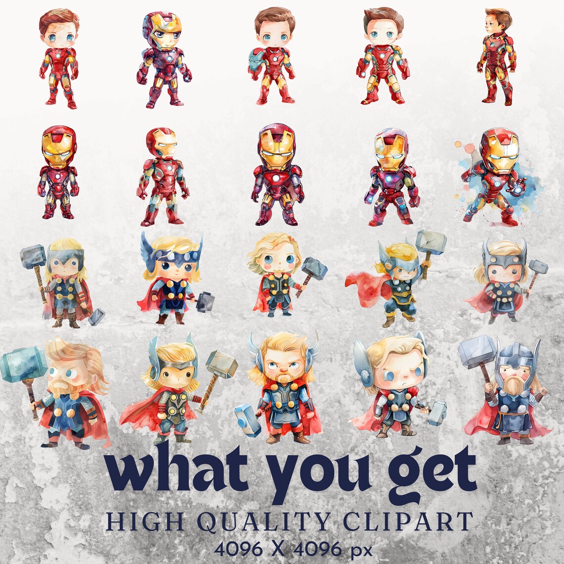 Superhero PNG Bundle - 60 Cute Chibi Characters, 300 DPI Digital ...