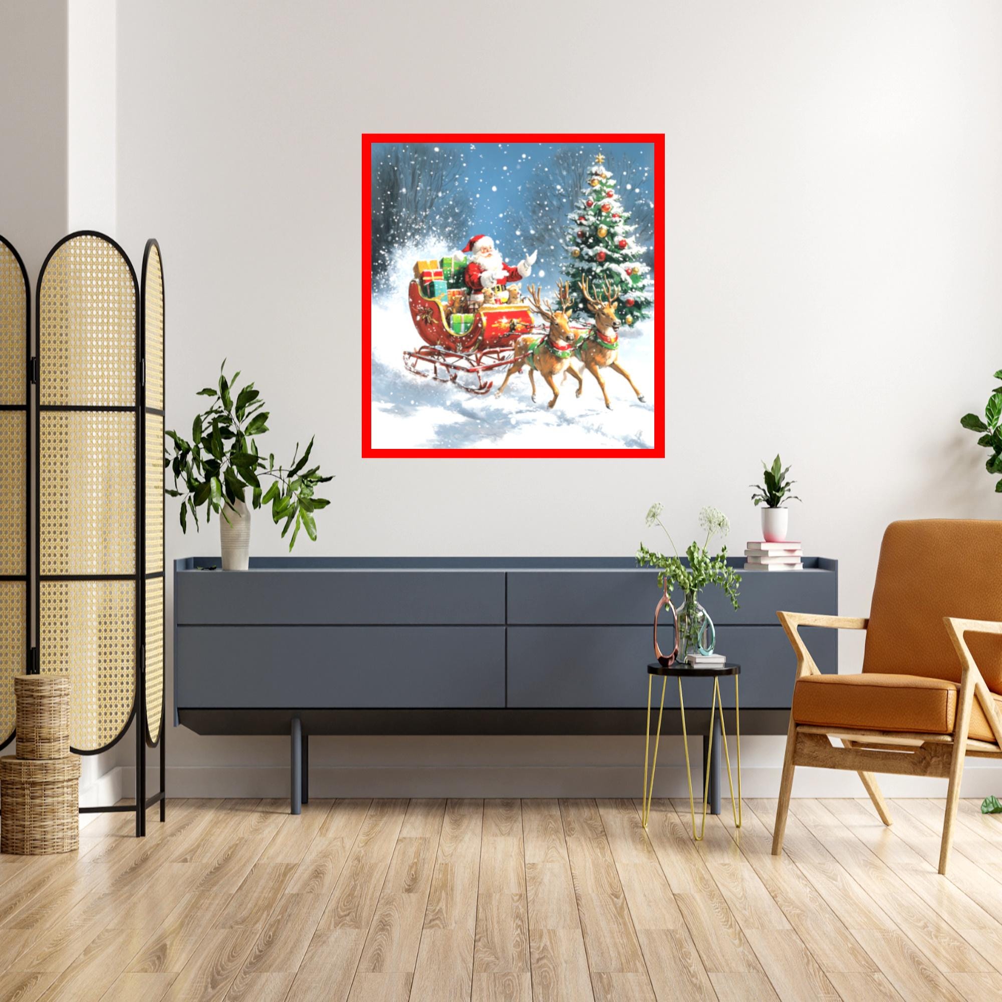 Santa and Reindeer Christmas Wall Art, Instant Downloadable Print for ...