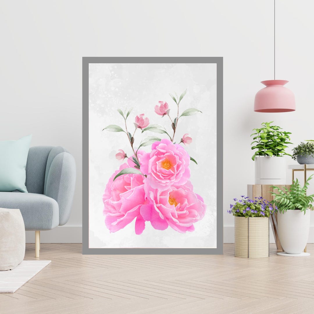 Cluster of Candy Pink Roses With Small Branches and Buds, Open Rose ...