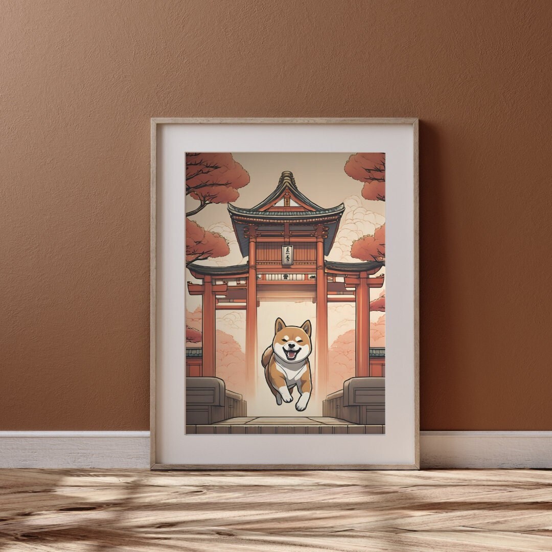 Shiba Inu Wall Art | Playful Dog in Temple Gates | Pet Lovers Gift ...