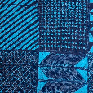 Black and Turquoise Batik Fabric, Yoruba Adire Fabric, Handmade African ...