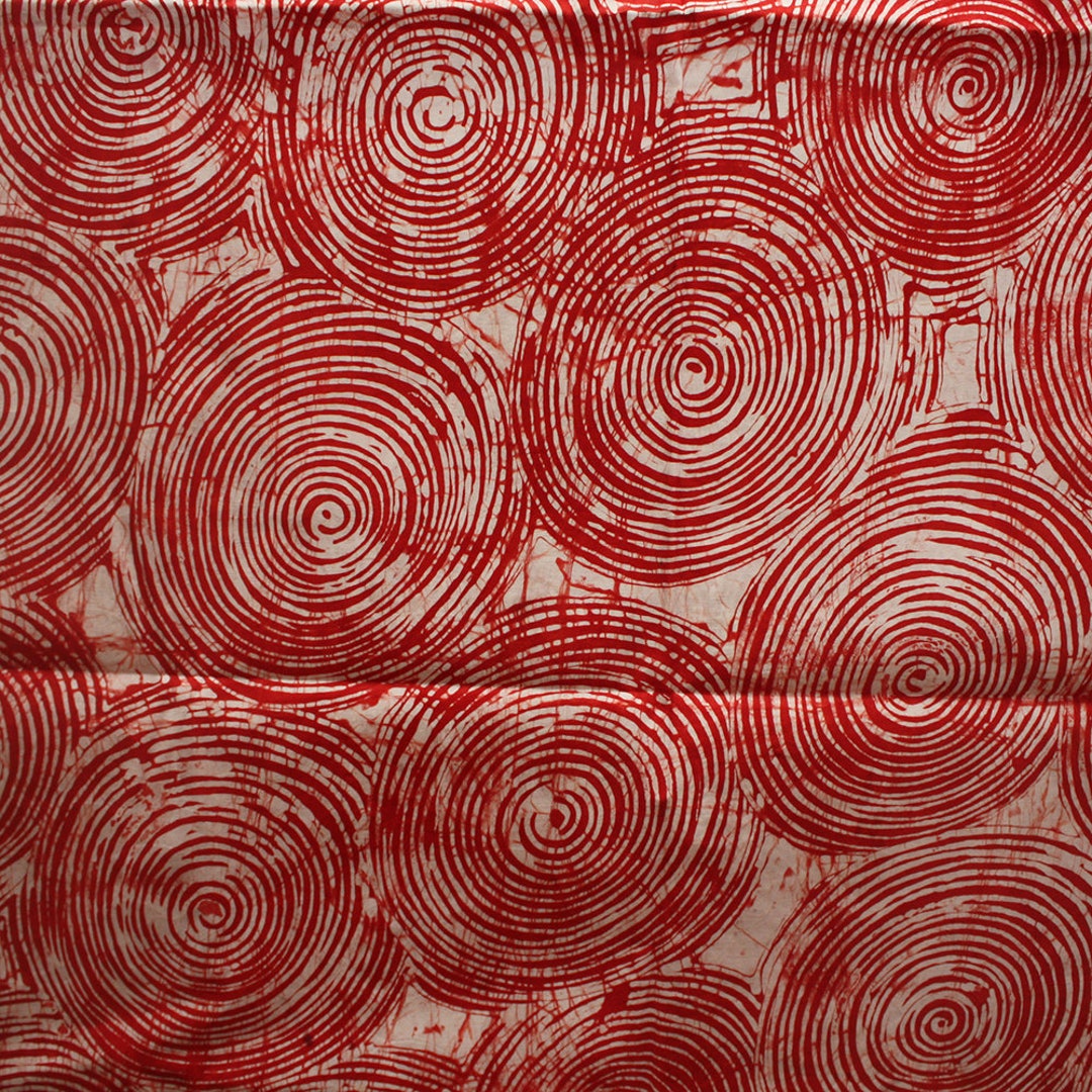 Red and White Adire Fabric, 100% Cotton, Swirl Batik Fabric, 4.4 Metres ...