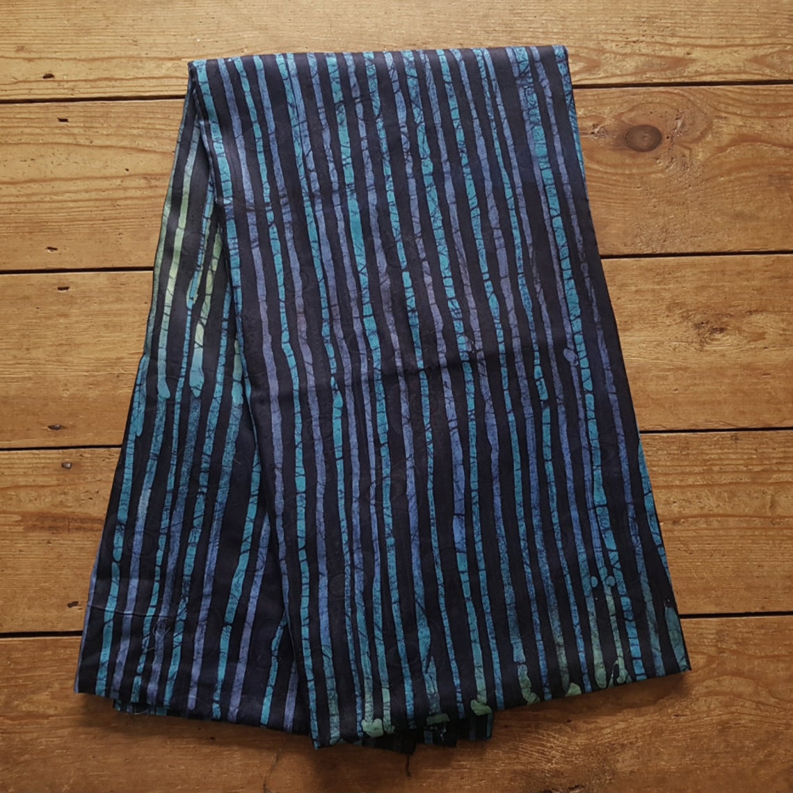 African Fabric Indigo Green and Turquoise Lines Batik - Etsy