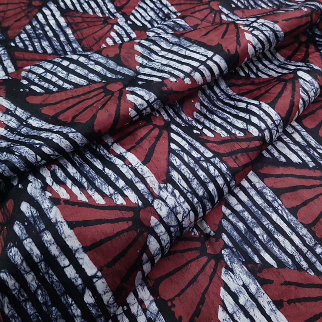 Abstract African Batik Fabric, Red and Black Adire 2.4 Yards - Etsy