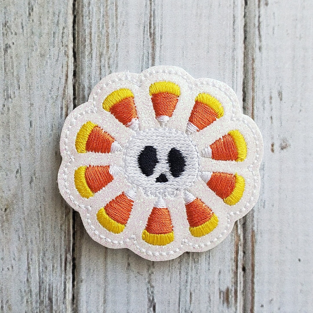 Candy Corn Skull Glitter Feltie (UNCUT FELTIE) Skull Feltie, Candy Corn ...