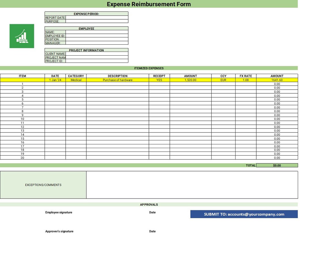 Expense Report Template, Reimbursement Claim Form, Employee ...