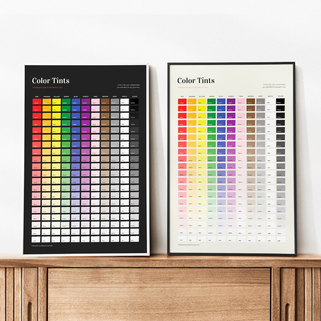 Color Tints Poster, Hex Code Color Chart, Web & Print Color Table, Ux ...