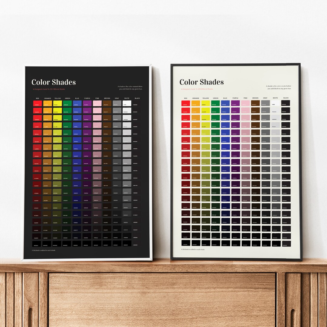 Color Shades Poster, Hex Code Color Chart, Web & Print Color Table, Ux ...