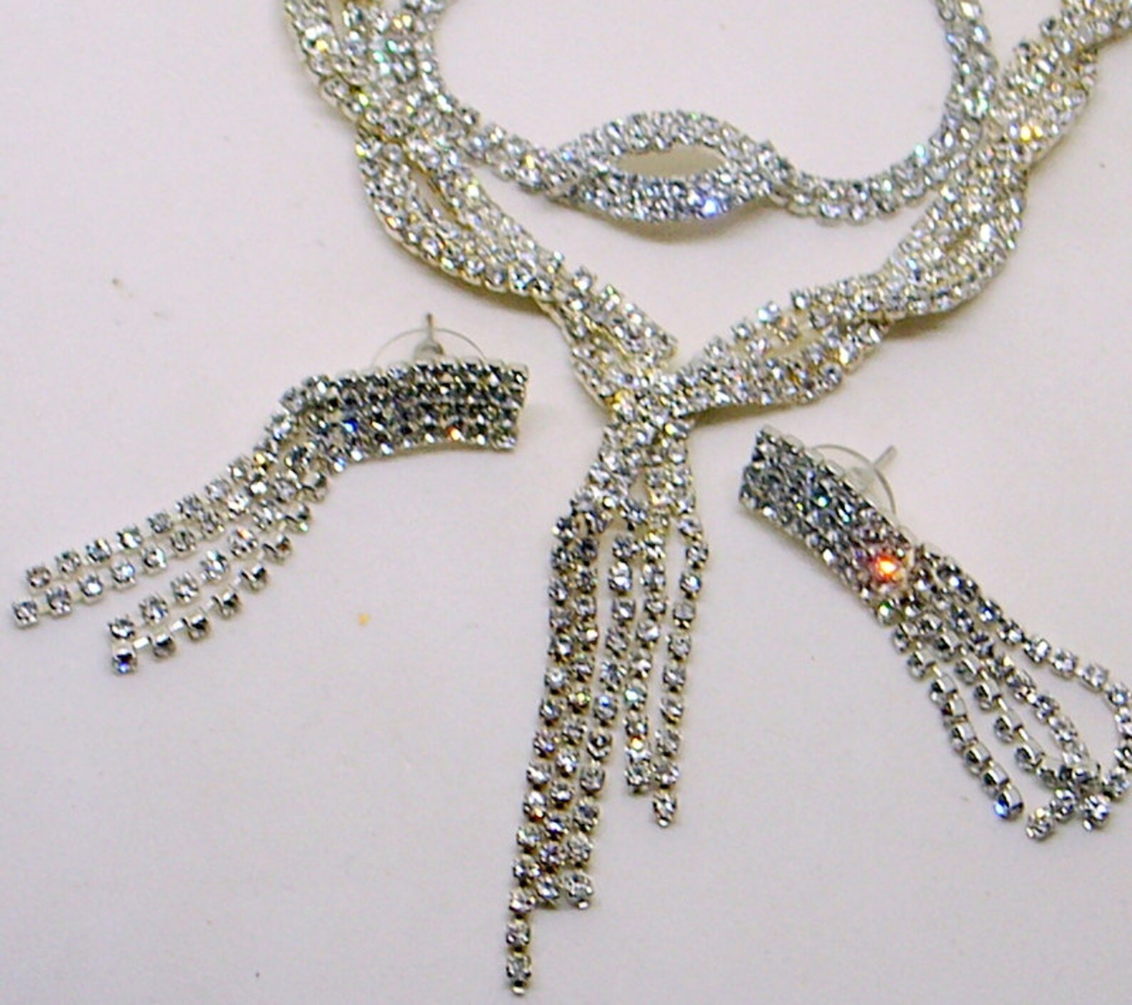 Vintage Rhinestone Set Rhinestone Dangle Earrings Necklace - Etsy