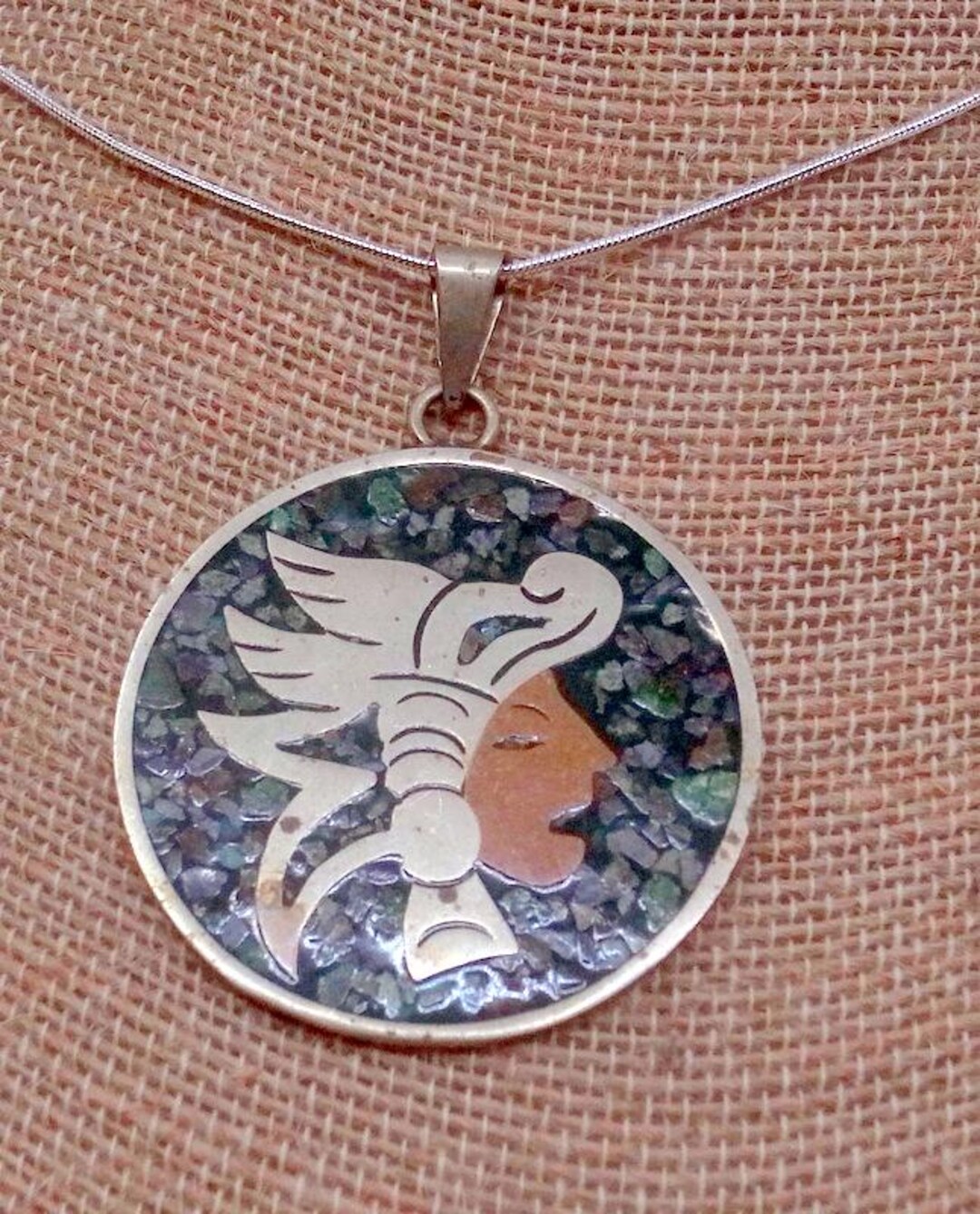 TAXCO Aztec Warrior Necklace - Big MCM Silver Copper and Turquoise ...