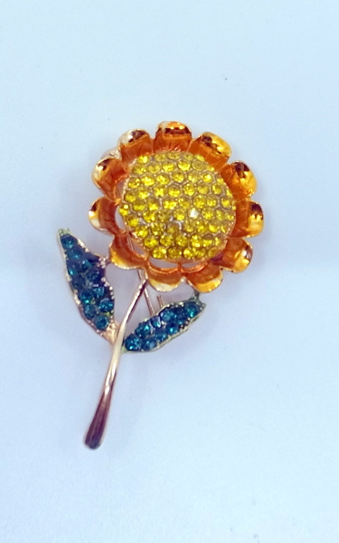 Big Sparkling Sunflower Brooch - Rhinestone Sunflower Pin - Excellent ...