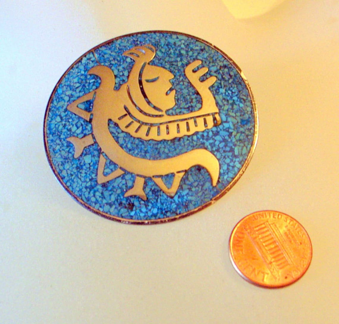 Vintage TAXCO Brooch Aztec Mayan Warrior Head-snake-huge Mid-century ...