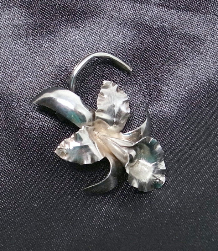 Vintage Sterling Orchid Brooch - Sterling Silver Brooch - Sterling ...