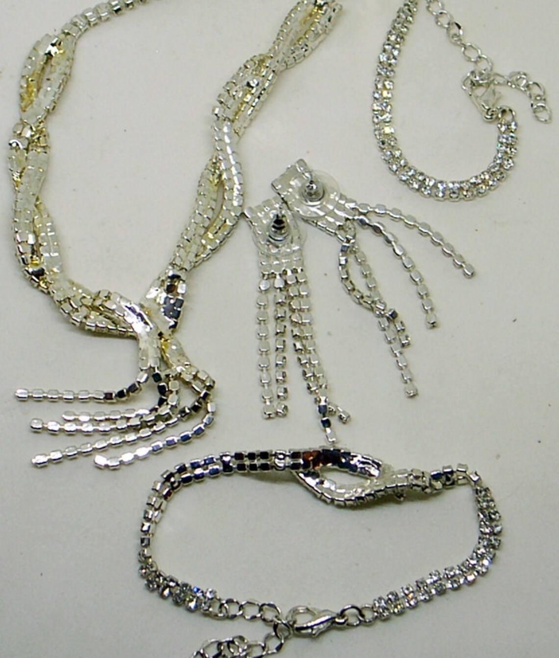 Vintage Rhinestone Set Rhinestone Dangle Earrings Necklace - Etsy