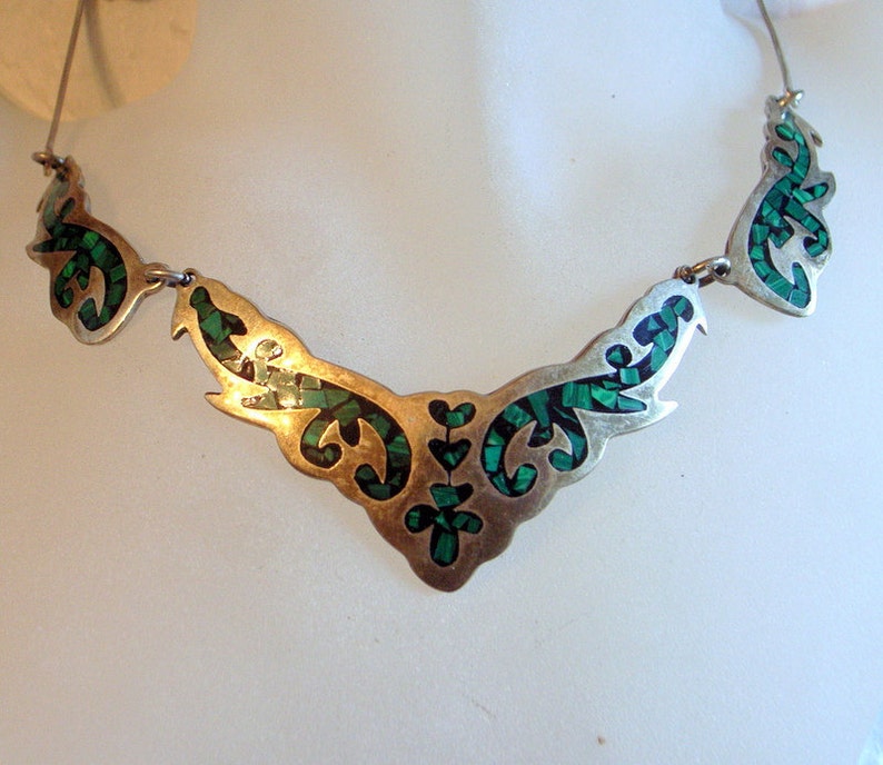 Vintage Taxco Necklace Taxco Mexico Sterling Silver And Inlaid
