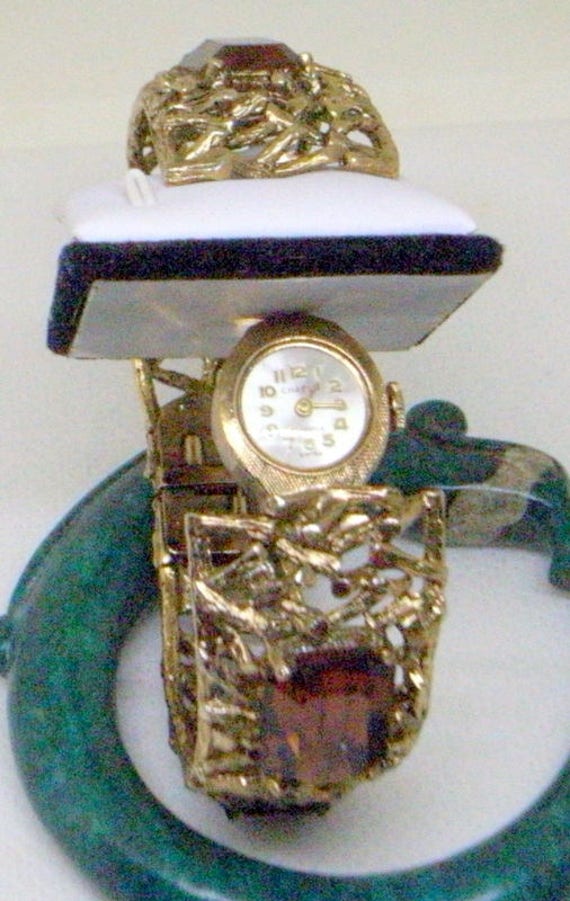Vintage Brutalist Bracelet WATCH - Fabulous - Set Wit… - Gem