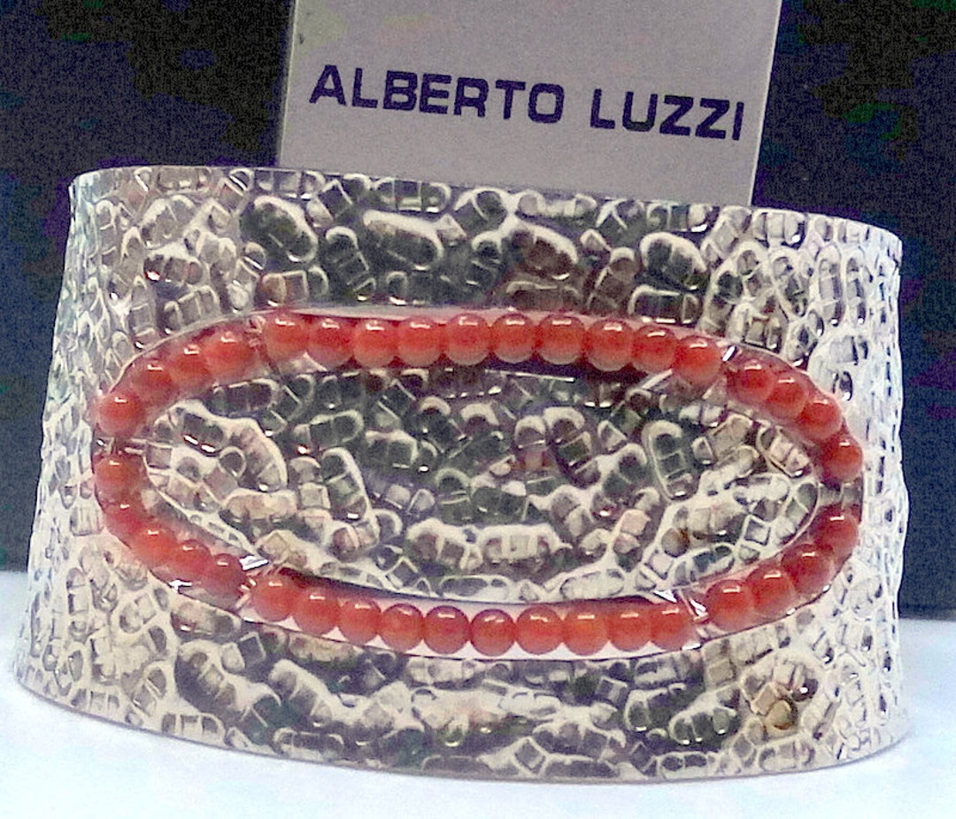Alberto Luzzi for Adami & Martucci Brutalist Sterling and Coral Cuff ...