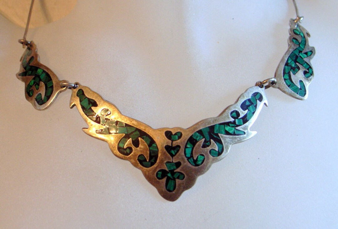 Vintage Taxco Necklace - Taxco Mexico Sterling Silver and Inlaid ...
