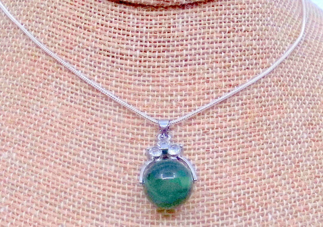 Elegant Rotating Jade Ball Pendant - CZ Diamond Accents - Long Sterling ...