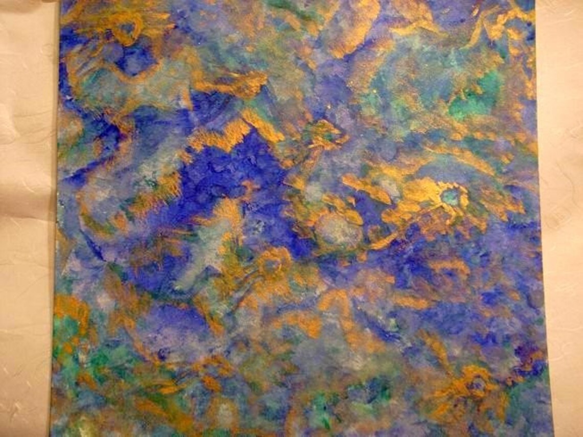 Ocean Watercolor Painting - Large Abstract Watercolor- 12x16 Metallic ...