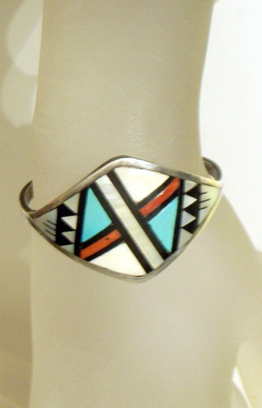 Vintage Zuni Cuff Bracelet Turquoise Coral Mother-of-pearl - Etsy
