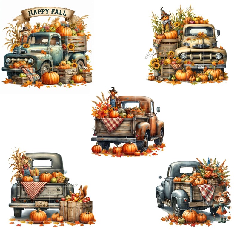 Fall Farm Truck Clip Art 12 High Res Watercolor Jpgs for Junk ...