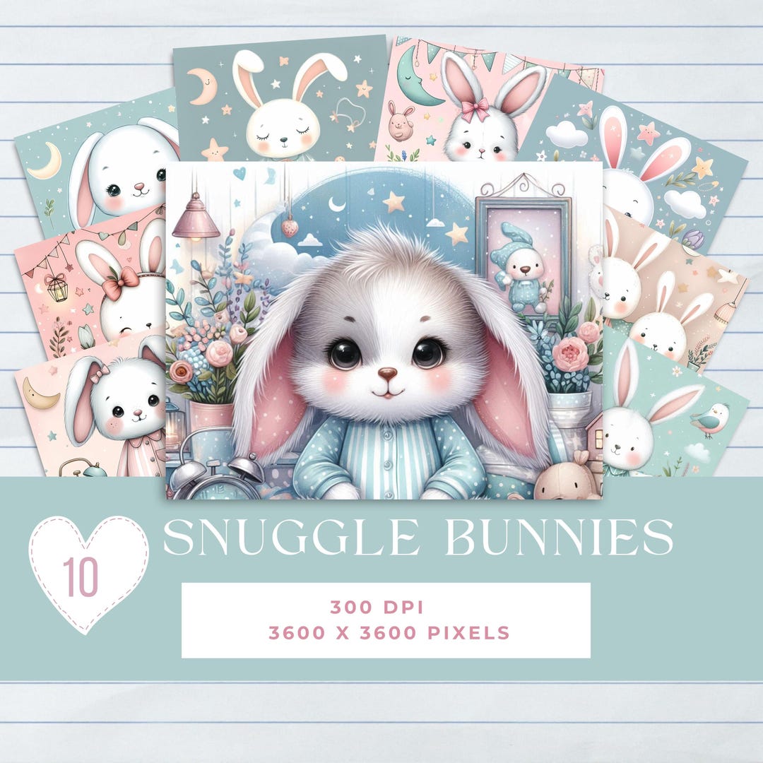 Snuggle Bunnies, Clipart for Commercial Use, JPG Files DIGITAL DOWNLOAD ...