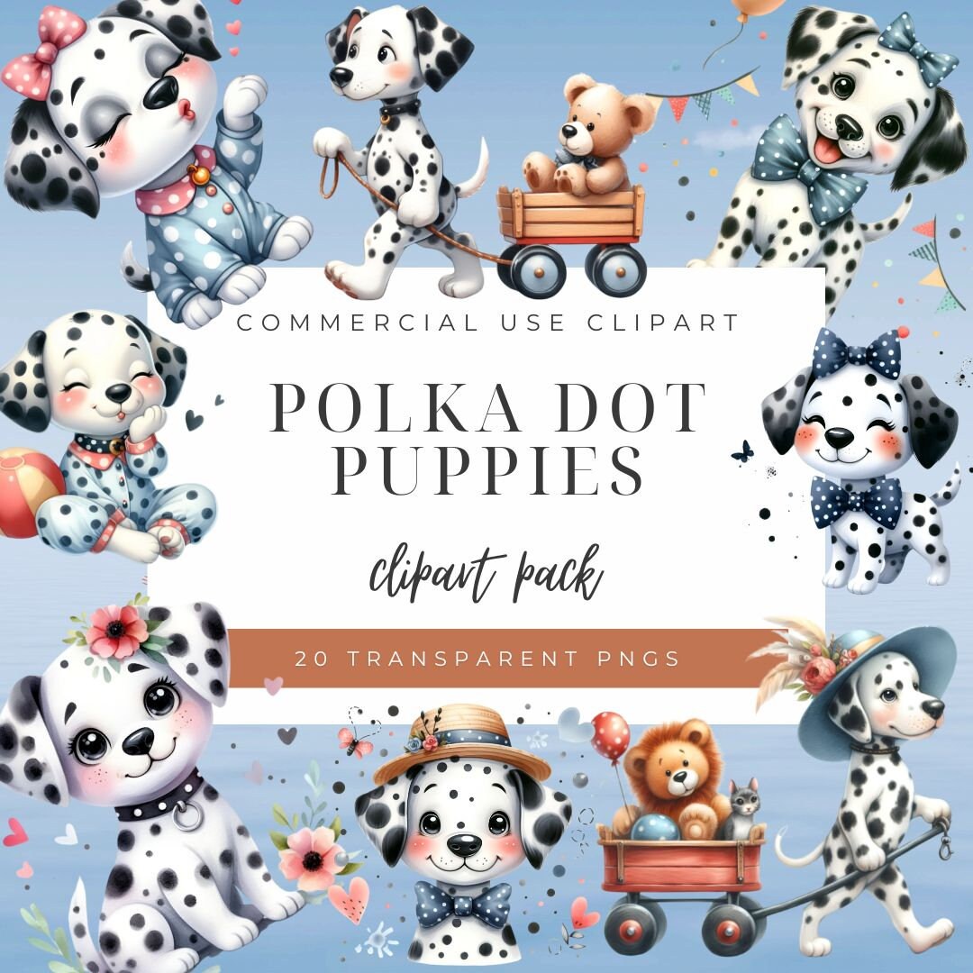 Polka Dot Puppies Clip Art, Cute Animals, Clipart for Commercial Use ...