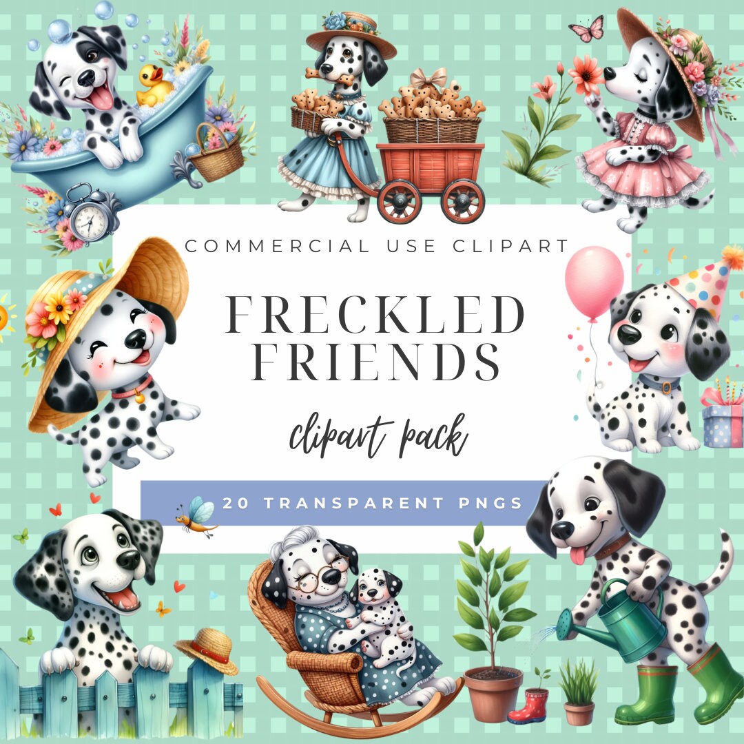Freckled Friends Clip Art, Cute Dalmatian Puppy, Animals, Clipart for ...