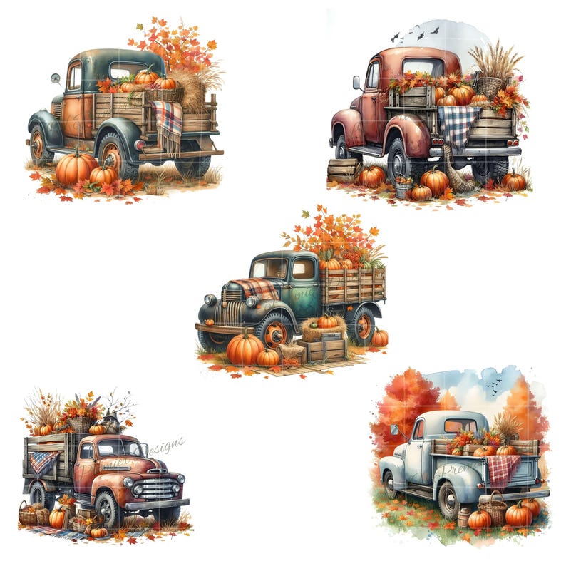 Fall Farm Truck Clip Art 12 High Res Watercolor Jpgs for Junk ...