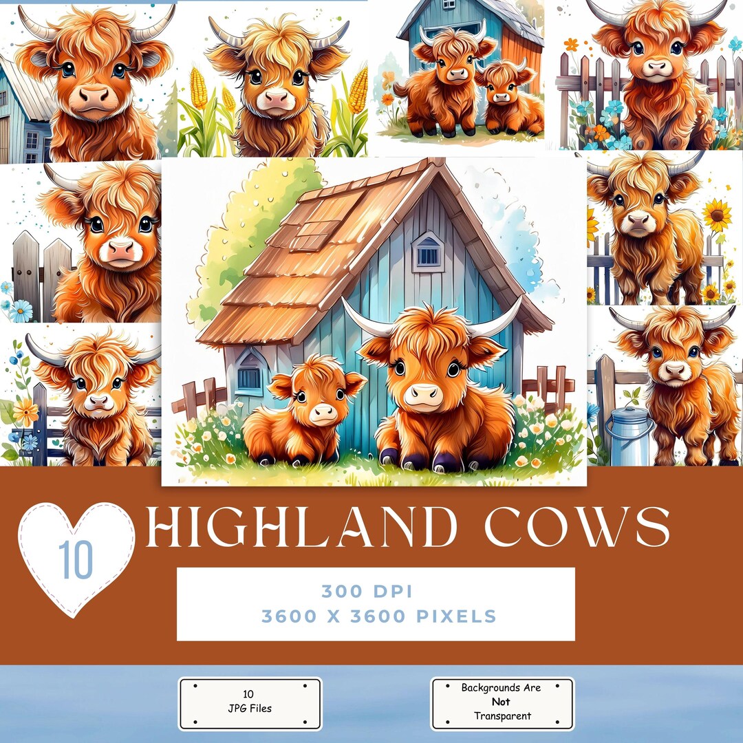 Highland Cows, Clipart for Commercial Use, JPG Files DIGITAL DOWNLOAD ...