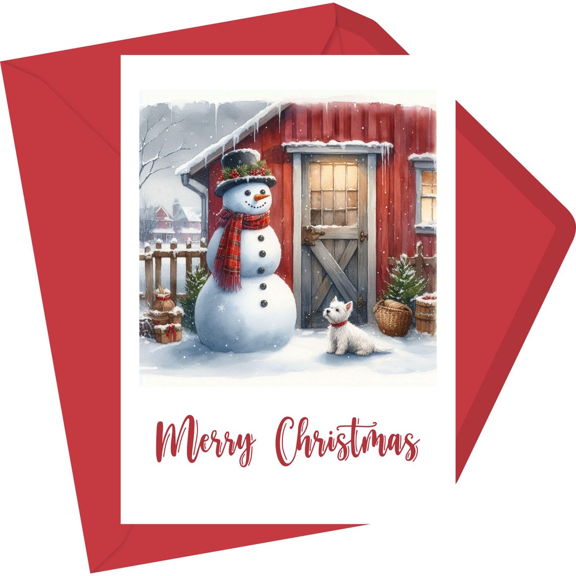 12 Red Barn Snowmen and Dog High Res Watercolor Jpgs for Junk ...