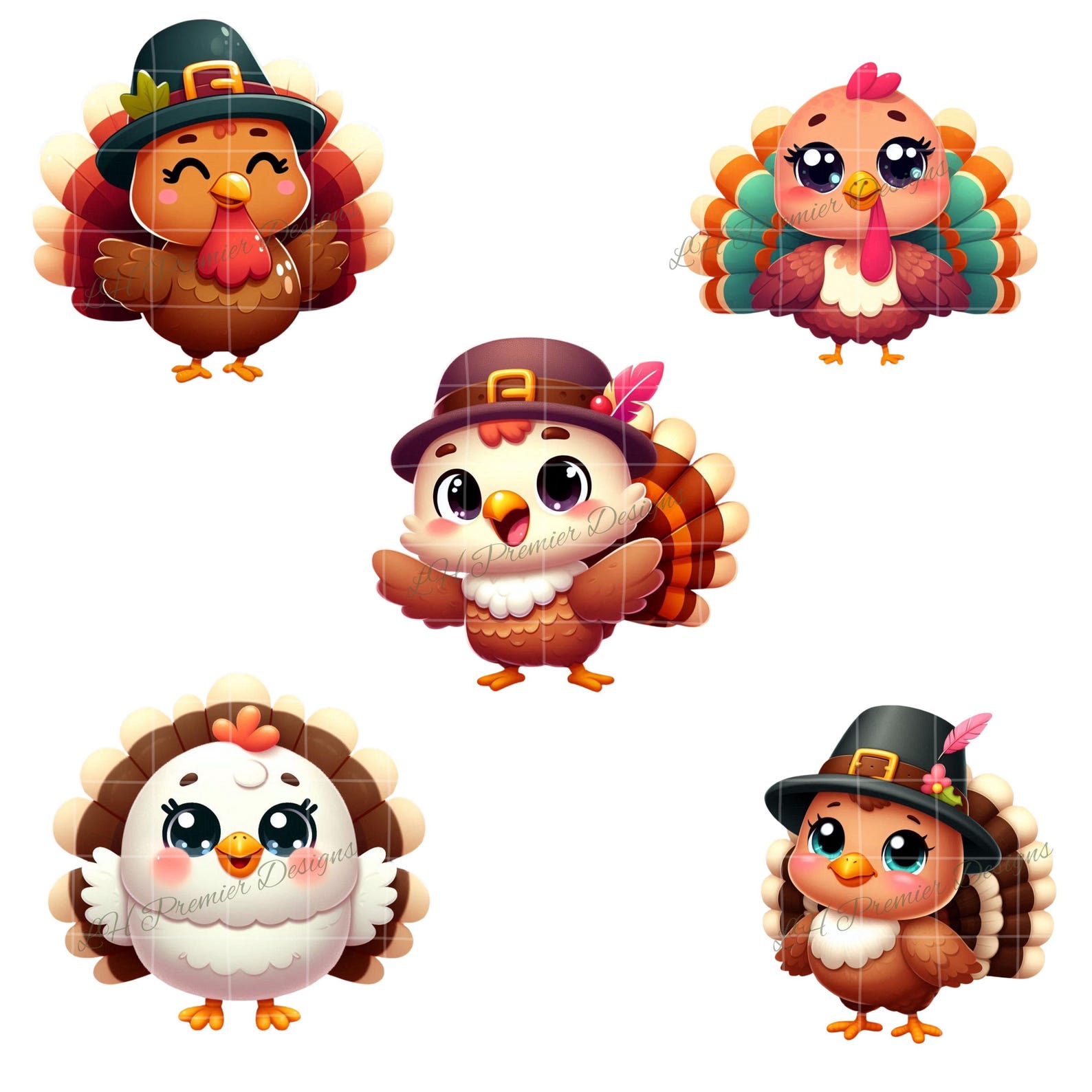 Whimsical Turkey Clipart Art, Cute Little Turkeys, Thanksgiving Clipart ...