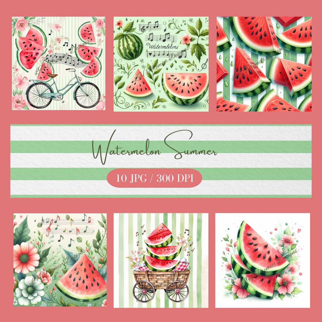10 Watermelon Summer High Res Watercolor Jpgs for Junk Journaling ...