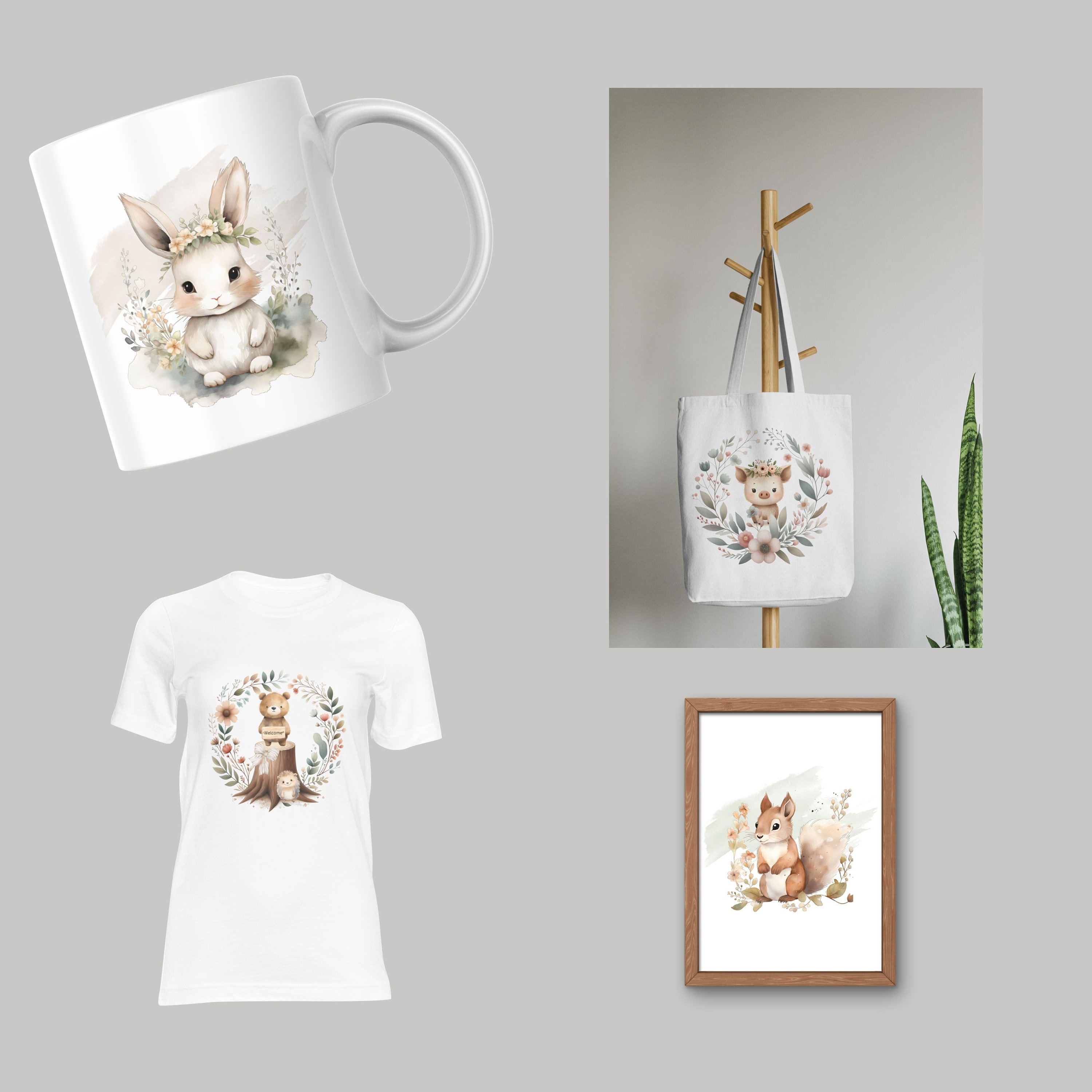 Watercolor Woodland Forest Friends Clip Art, Cute Animals, Clipart for ...