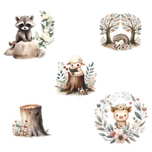 Watercolor Woodland Forest Friends Clip Art, Cute Animals, Clipart for ...