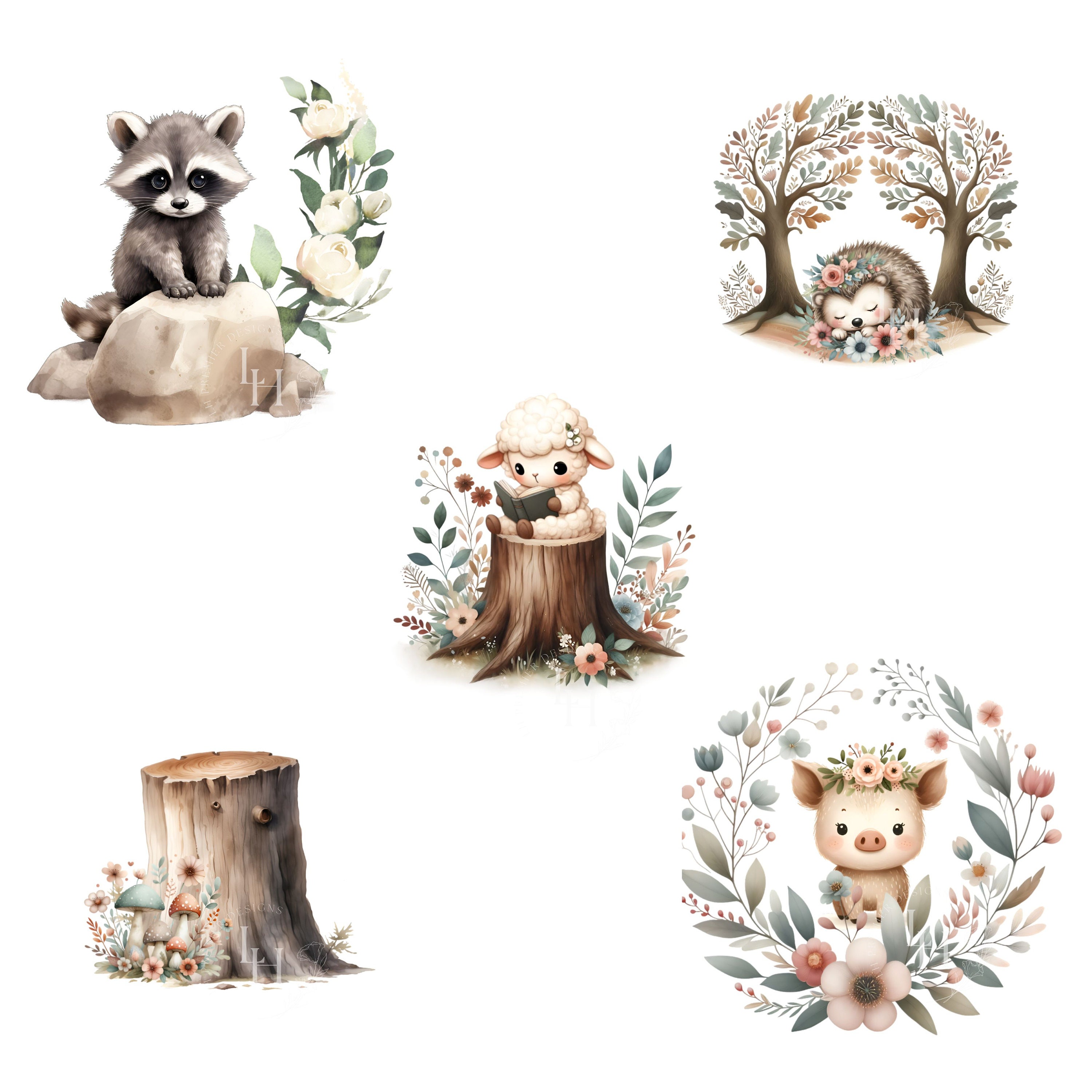 Watercolor Woodland Forest Friends Clip Art, Cute Animals, Clipart for ...