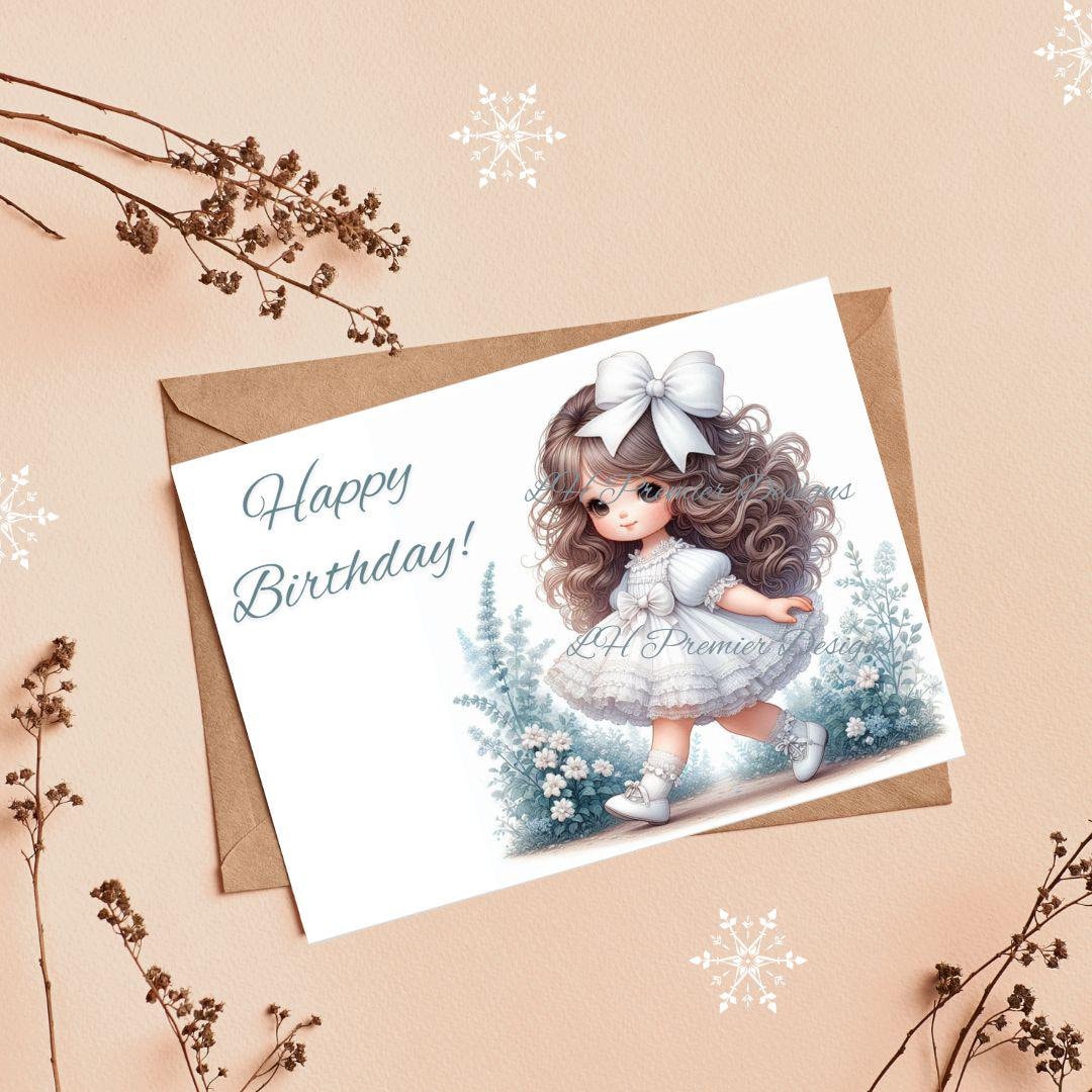 Printable Card -little Girl Happy Birthday Card- DIGIT1AL Download ...