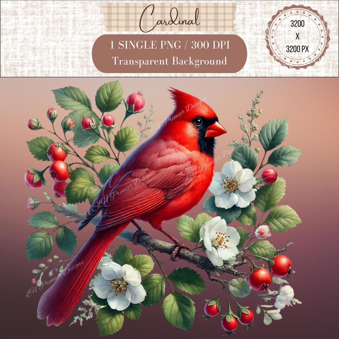 1 Single Clipart Image of a Cardinal Sitting on a Branch, for ...
