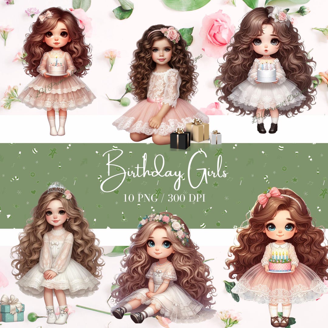 Birthday Girls Clip Art, Cute Little Girls, Clipart for Commercial Use ...