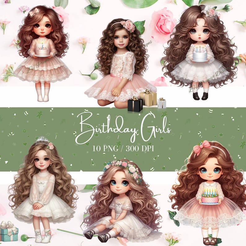 Birthday Girls Clip Art, Cute Little Girls, Clipart for Commercial Use ...
