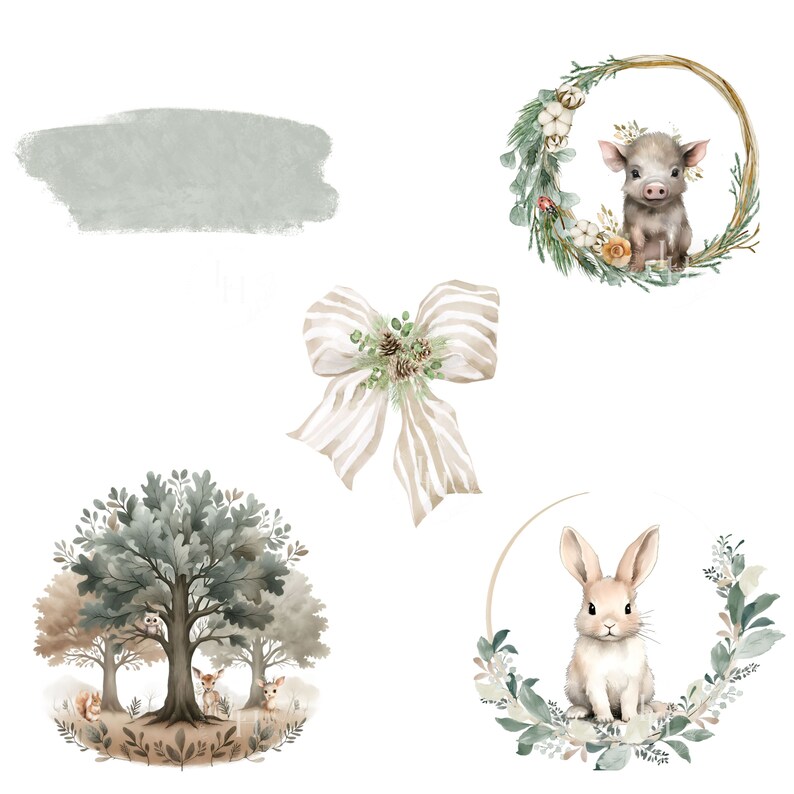 Watercolor Woodland Forest Friends Clip Art, Cute Animals, Clipart for ...