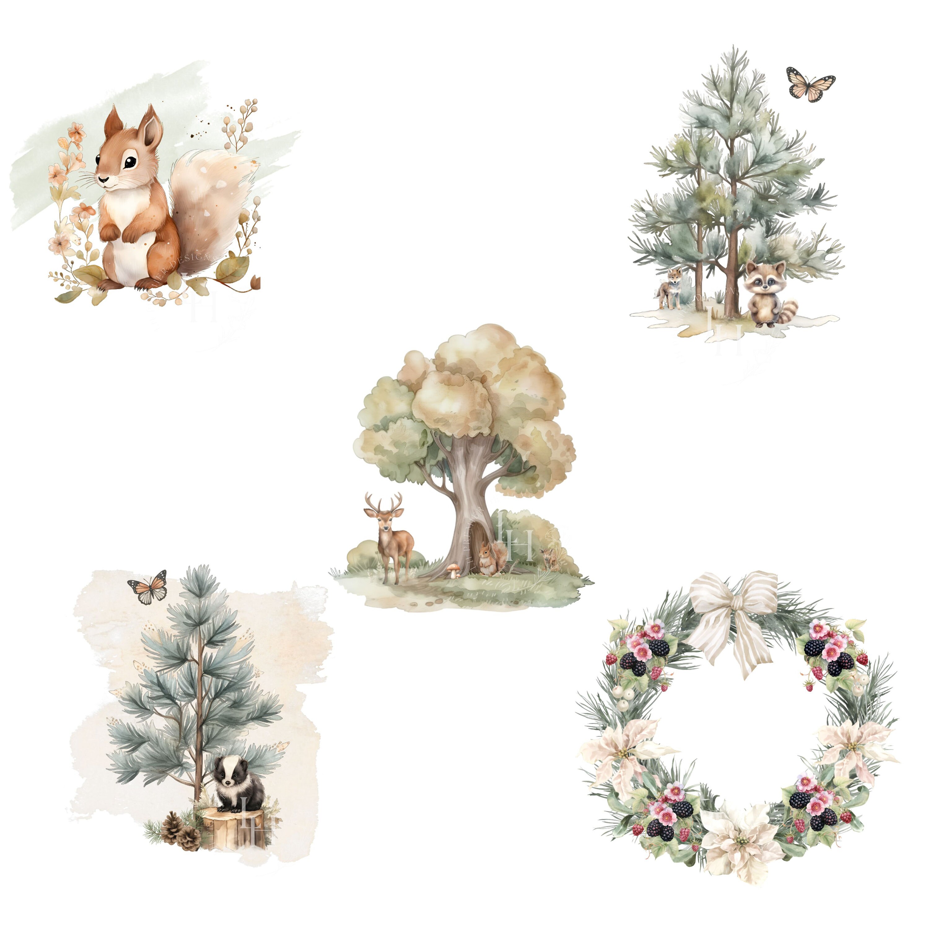 Watercolor Woodland Forest Friends Clip Art, Cute Animals, Clipart for ...