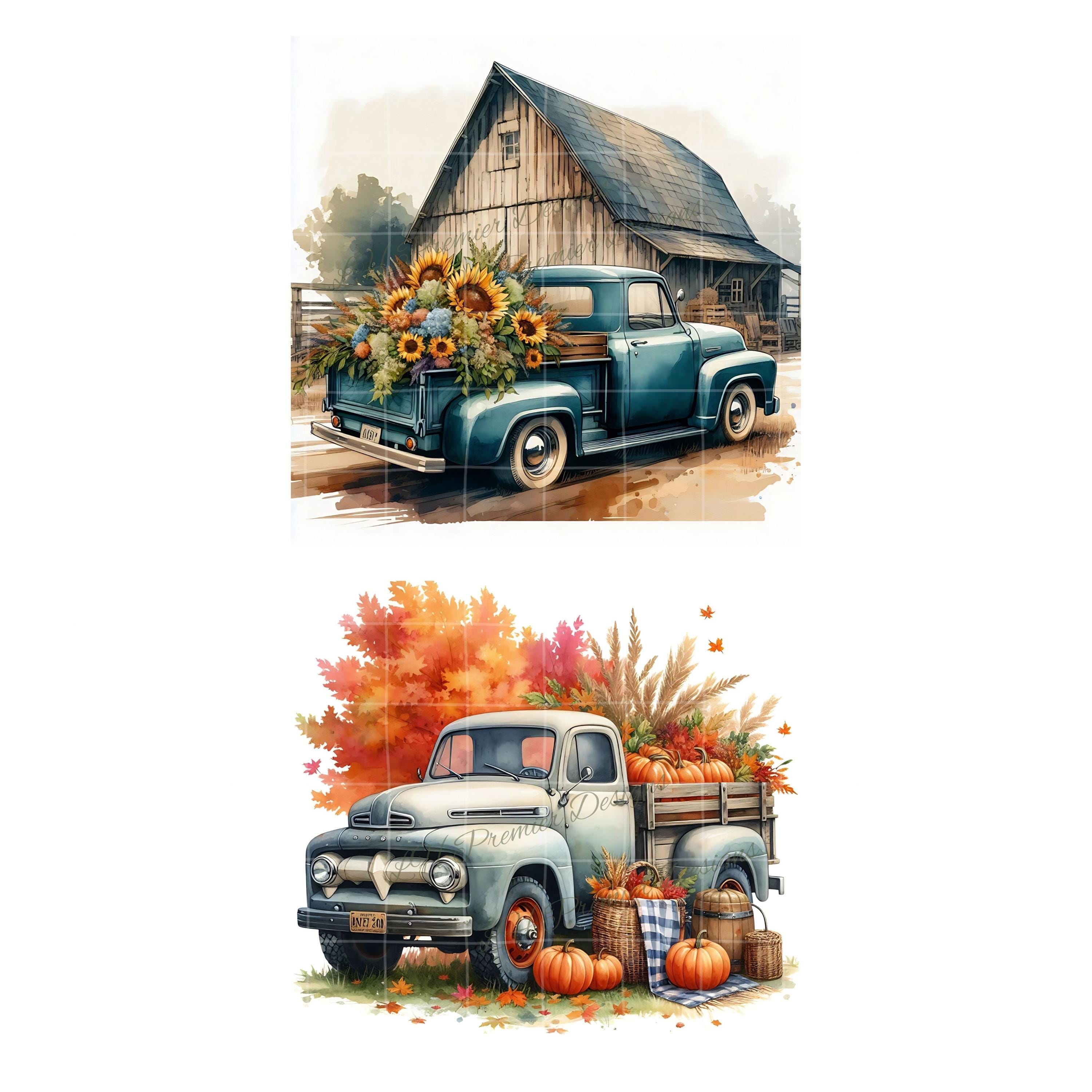 Fall Farm Truck Clip Art 12 High Res Watercolor Jpgs for Junk ...